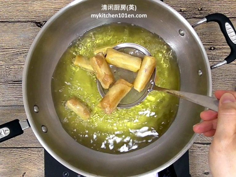 Taro Sweet Potato Nian Gao Spring Rolls - MyKitchen101en.com